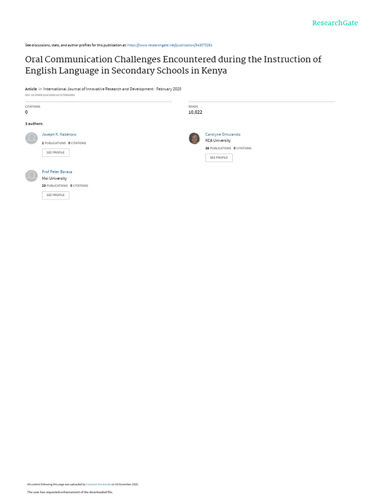 Oral Communication Challenges Encounteredduringthe Instructionof English Languagein Secondary ...