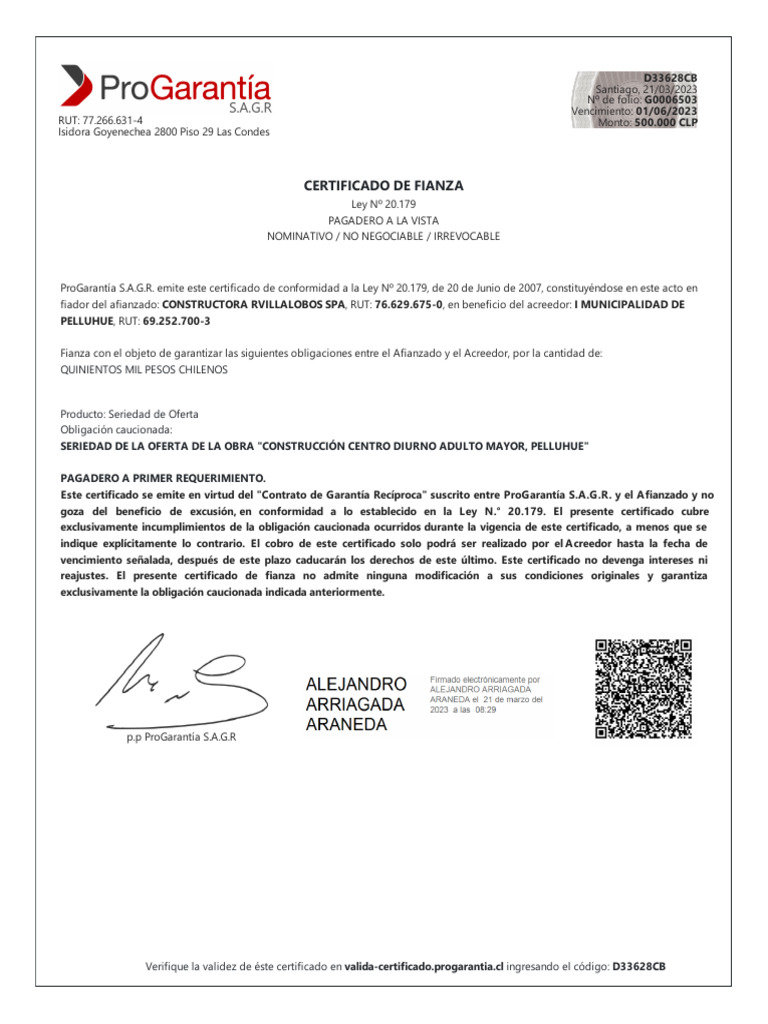 Certificado de Seriedad de La Oferta | PDF
