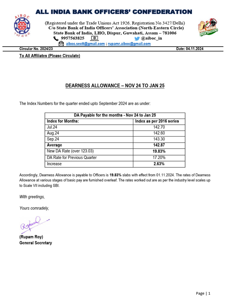 Dearness Allowance Update Nov 2024 | PDF | Employment Compensation ...