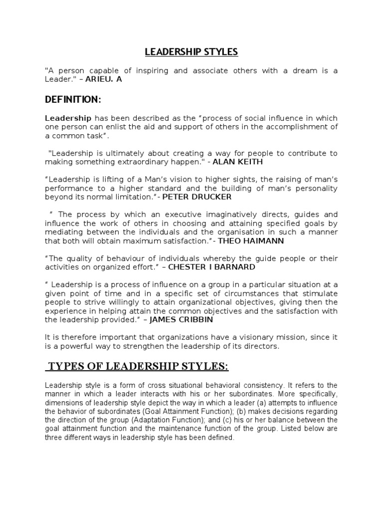 Overview of Leadership Styles | PDF | Leadership | Transformational ...