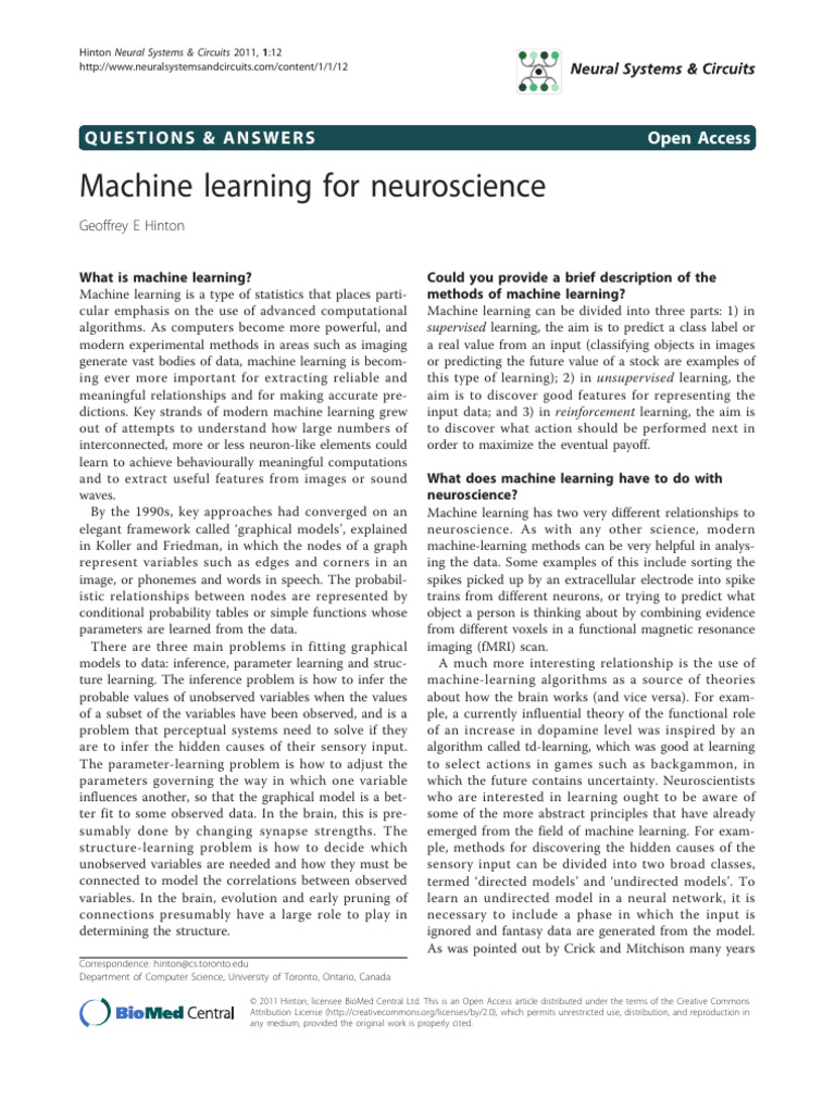 Machine Learning For Neuroscience | PDF | Machine Learning | Neuroscience