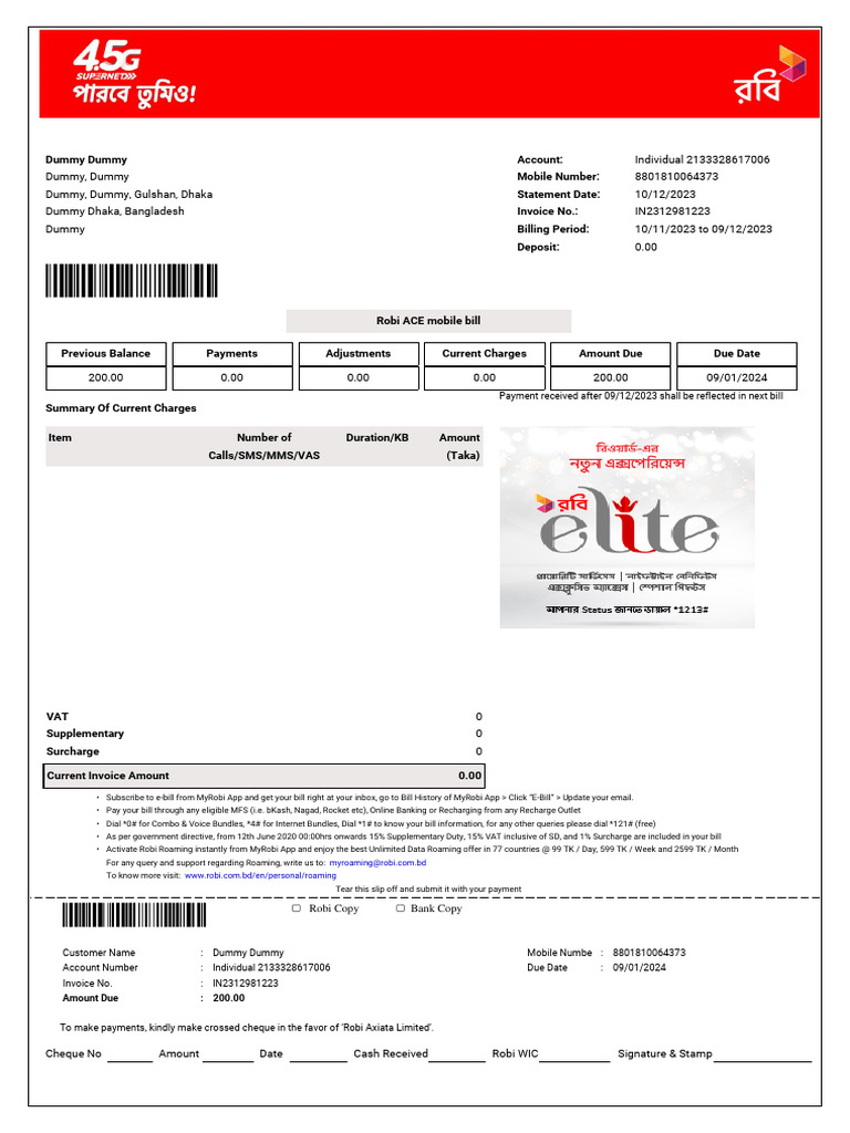 Dummy Dummy Account: Mobile Number: Statement Date: Invoice No ...