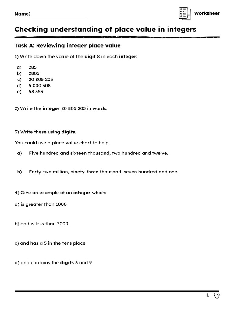 Integer Place Value Practice | PDF