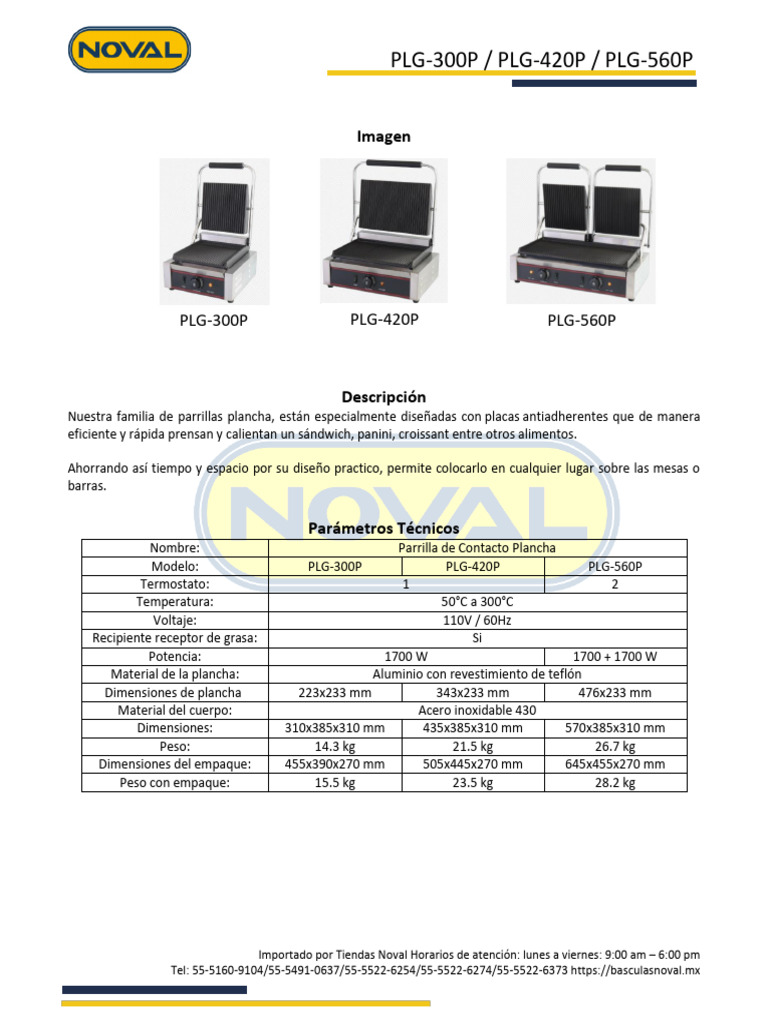 Ficha Tecnica Parrilla de Contacto Plancha | PDF
