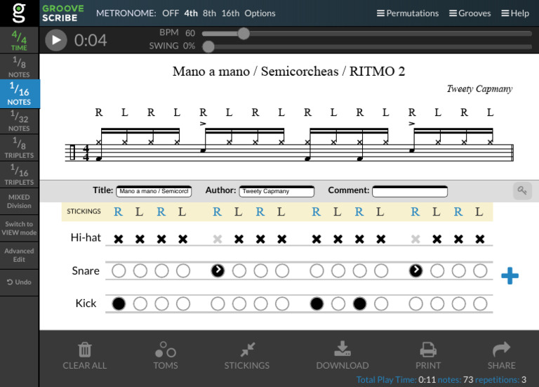Mano A Mano Semicorcheas RITMO 2 by Tweety Ca | PDF | Rhythm And Meter | Elements Of Music