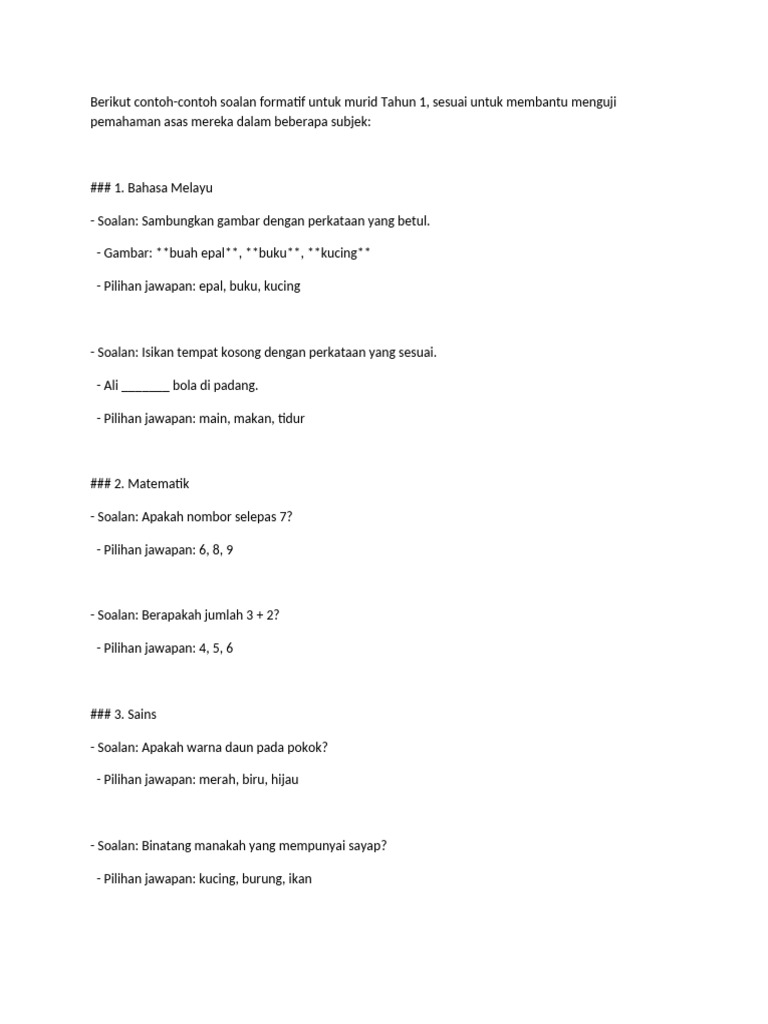 Contoh Soalan Formatif Bahasa Melayu | PDF