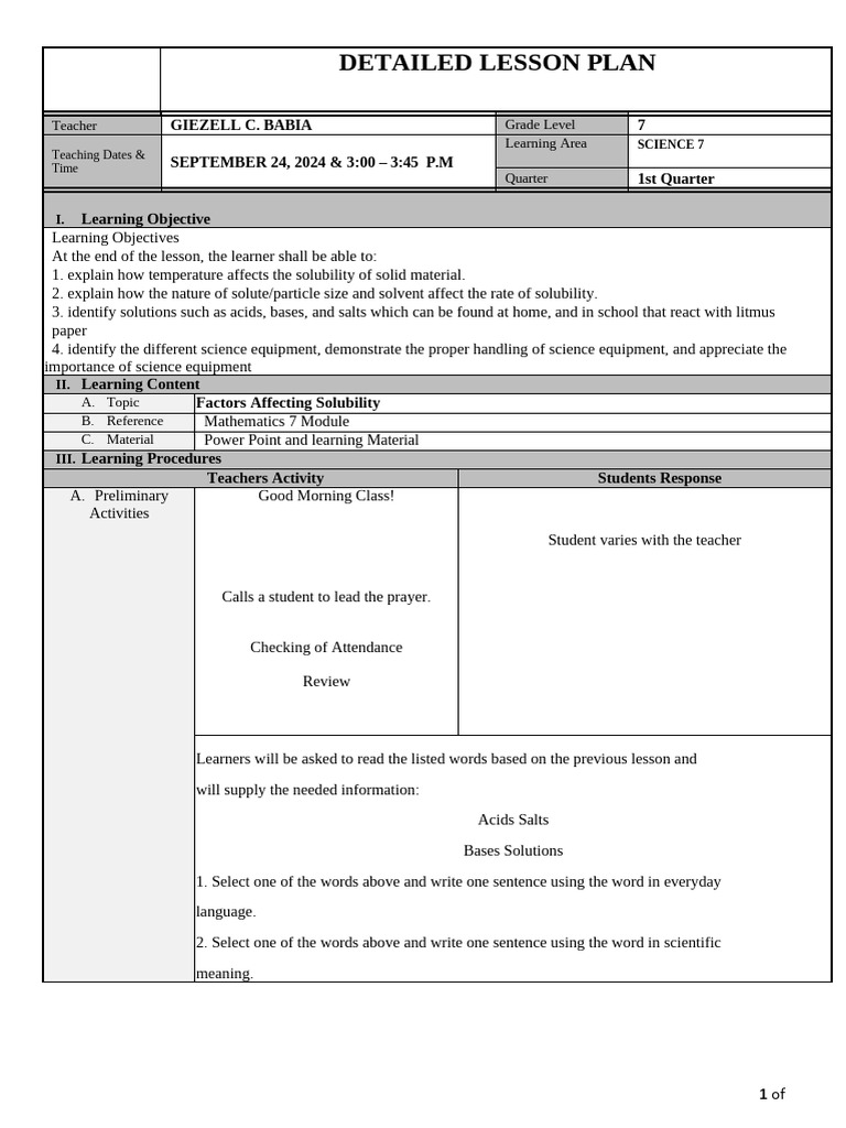 Science 7 DLP 9-24-24 | PDF | Ph | Acid