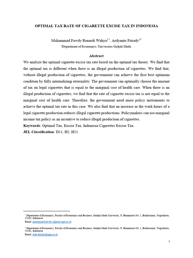 Optimal Tax Rate of Cigarette Excise Tax in Indonesia | PDF | Taxes ...
