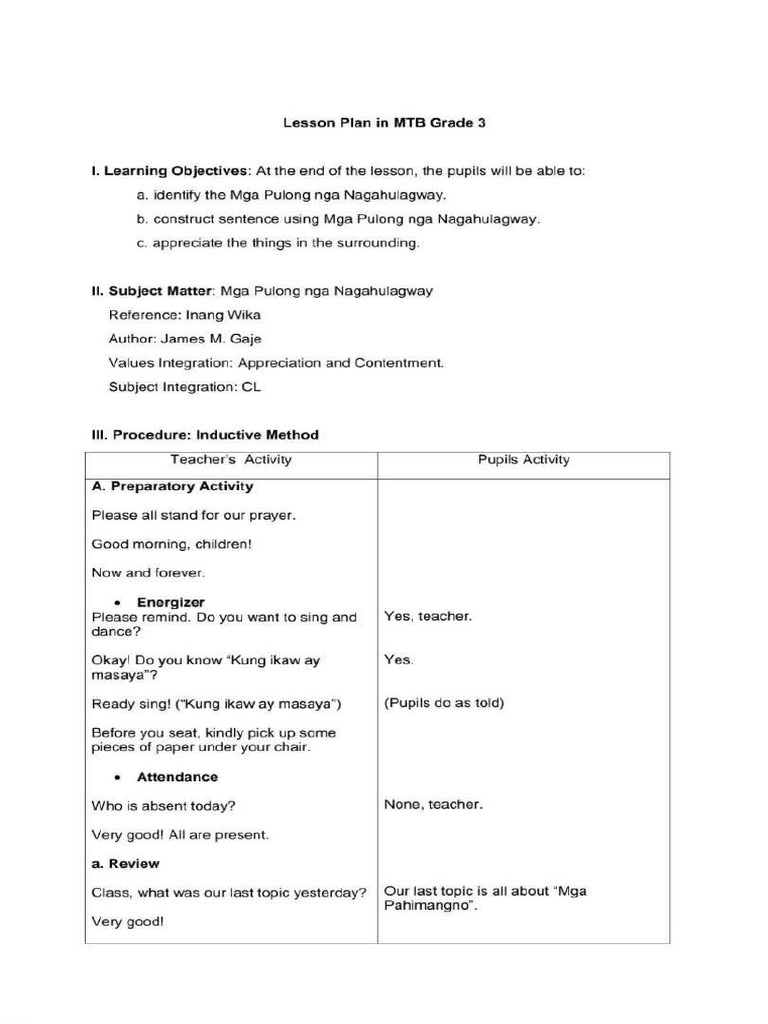 Lesson Plan in MTB Grade3 | PDF
