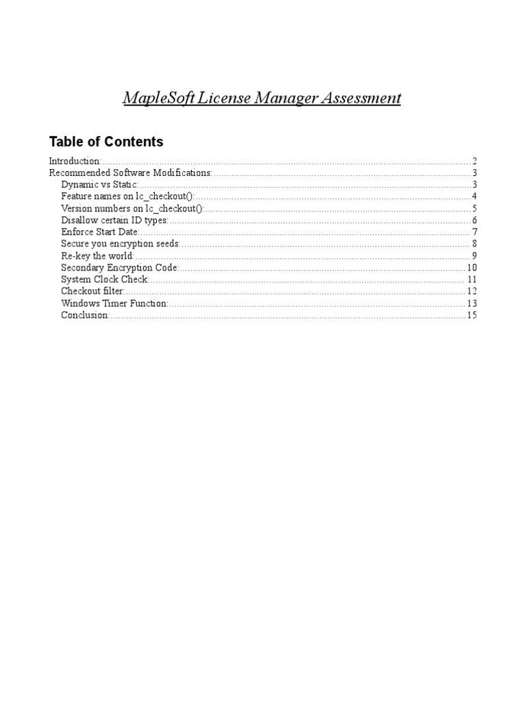 Maplesoft License Manager Assessment | PDF | Source Code | Library (Computing)