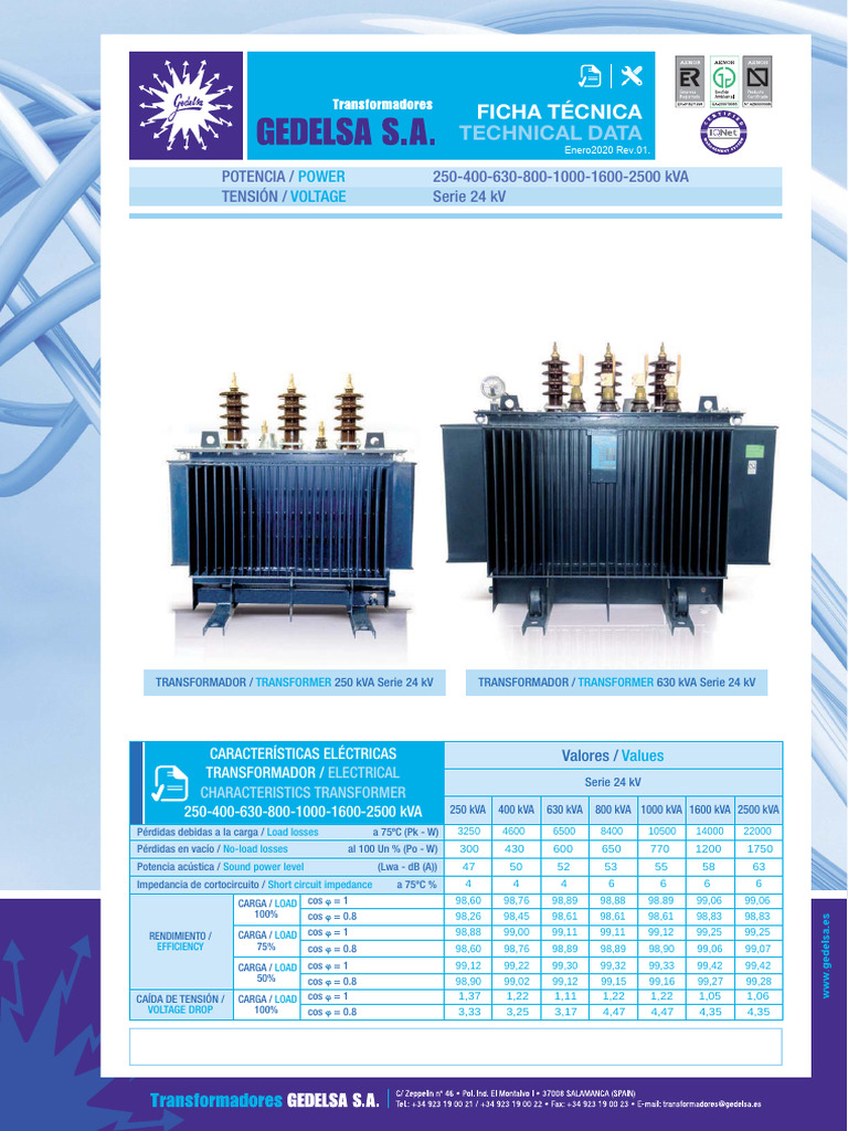 Catalogo Transformador Distribucion 24 KV - 250-2500 KVA | PDF ...