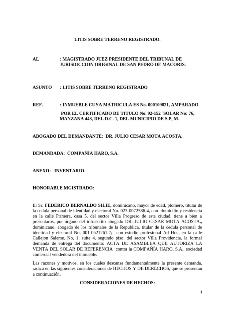 Bernardo Silie Demanda A Haro, S.A. | PDF | Justicia | Crimen y violencia