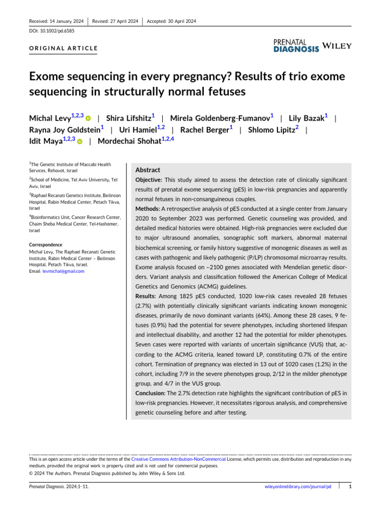 Levy 2024 Prenatal DX - Exome Sequencing in Every Pregnancy, Results of ...