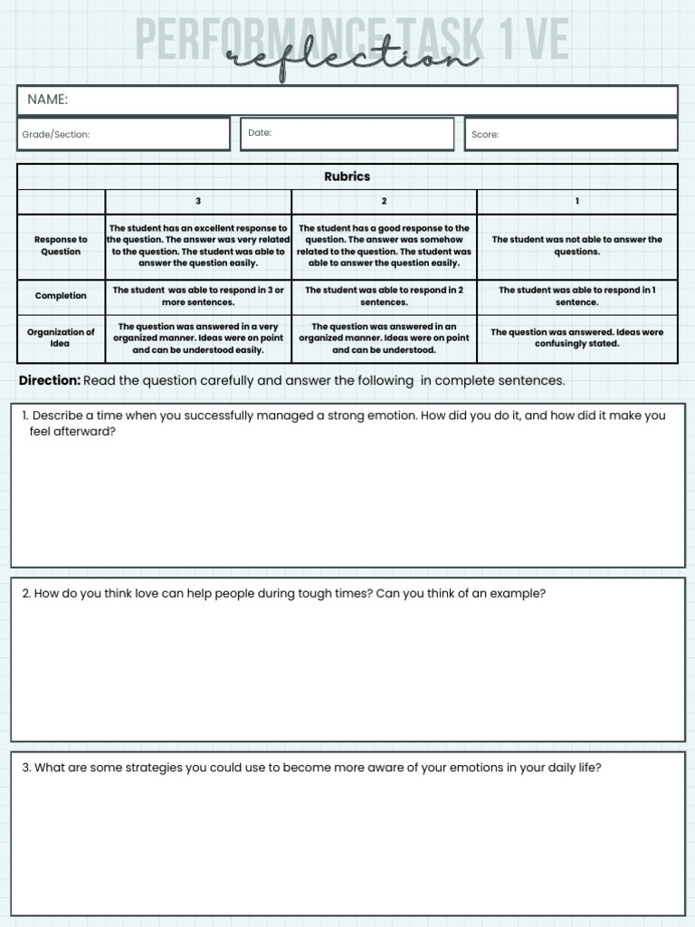 Performance Task Reflection Guide | PDF