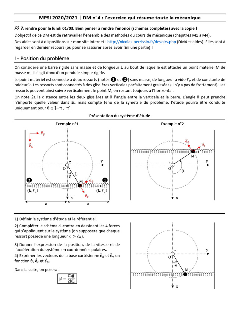 MPSI 2020 - 2021 DM N 4 - L Exercice Qui Résume Toute La Mécanique ...