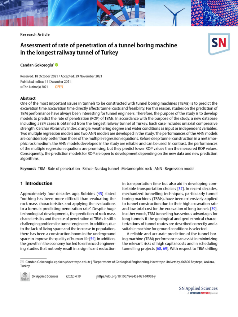 Assessment of Rate of Penetration of A Tunnel Bori | PDF | Regression ...