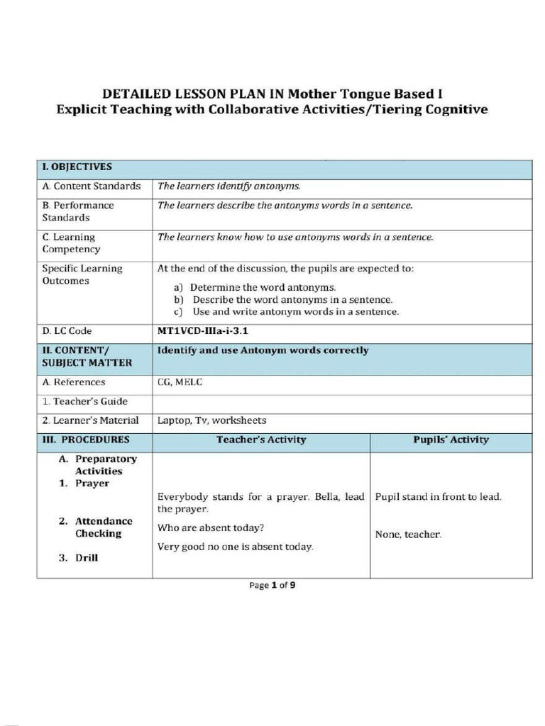 Detailed Lesson Plan MTBMLE | PDF
