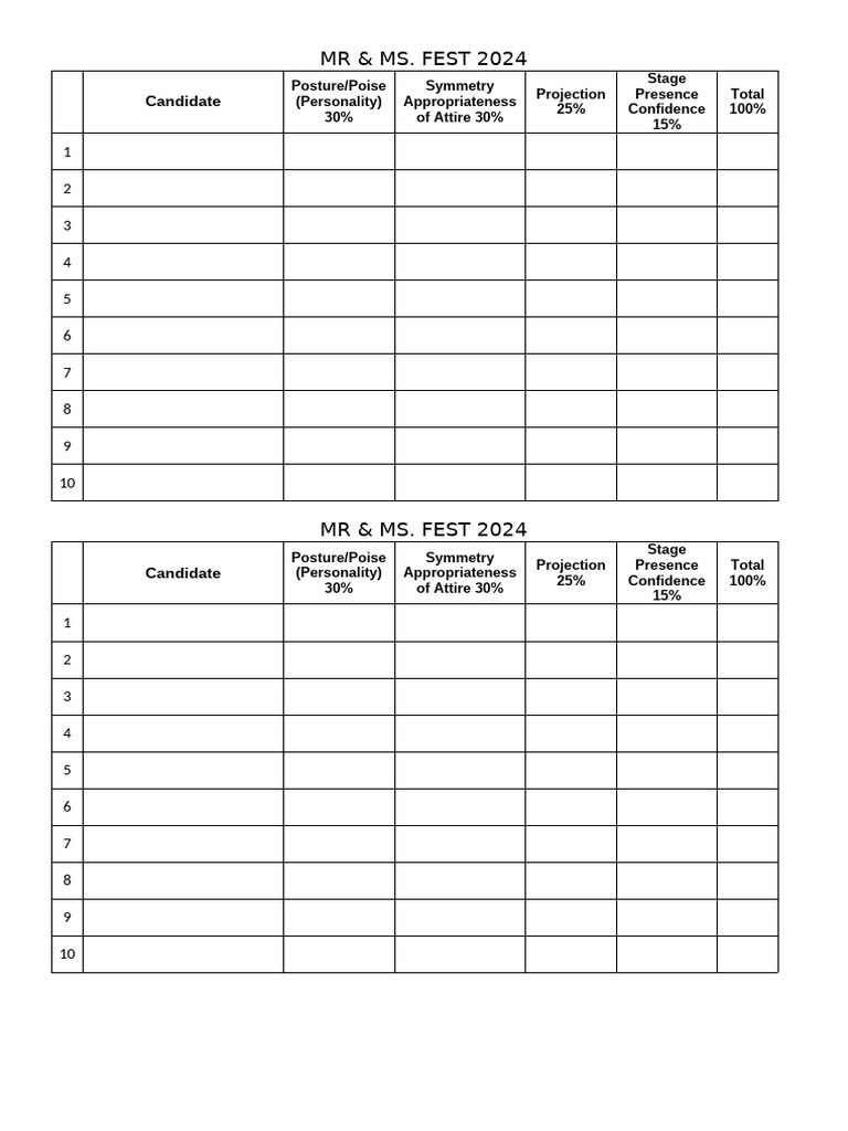 MR & Ms Sport Fest Criteria For Judging | PDF