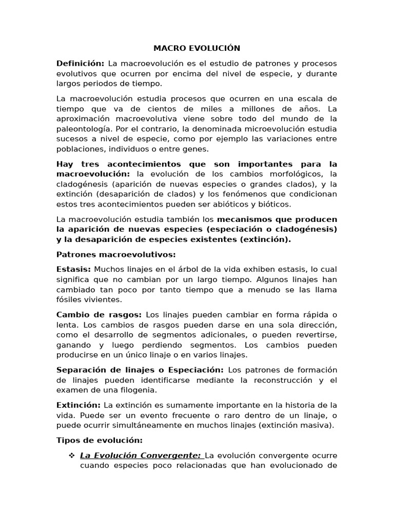 Macroevolución | PDF | Evolución | Filogenética