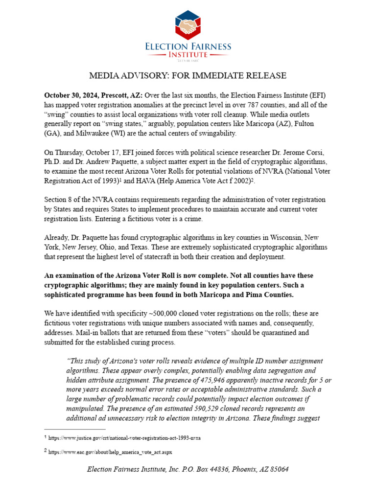 EFI Media Advisory | PDF | Elections | Electoral Fraud