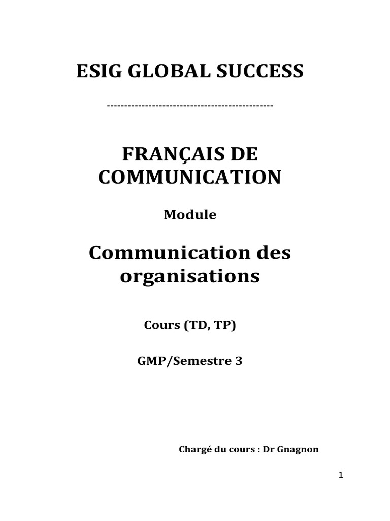 Cours de communication organisationnelle | PDF | Business | la ...