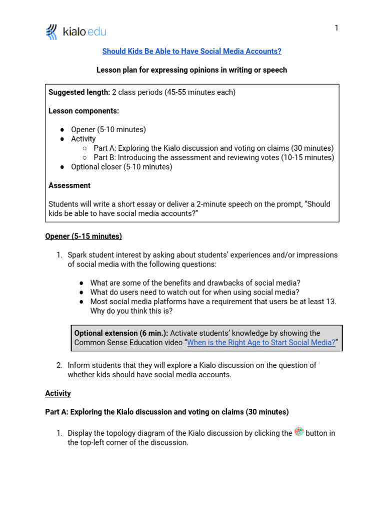 Lesson Plan For Educators - Kids Social Media | PDF | Human ...