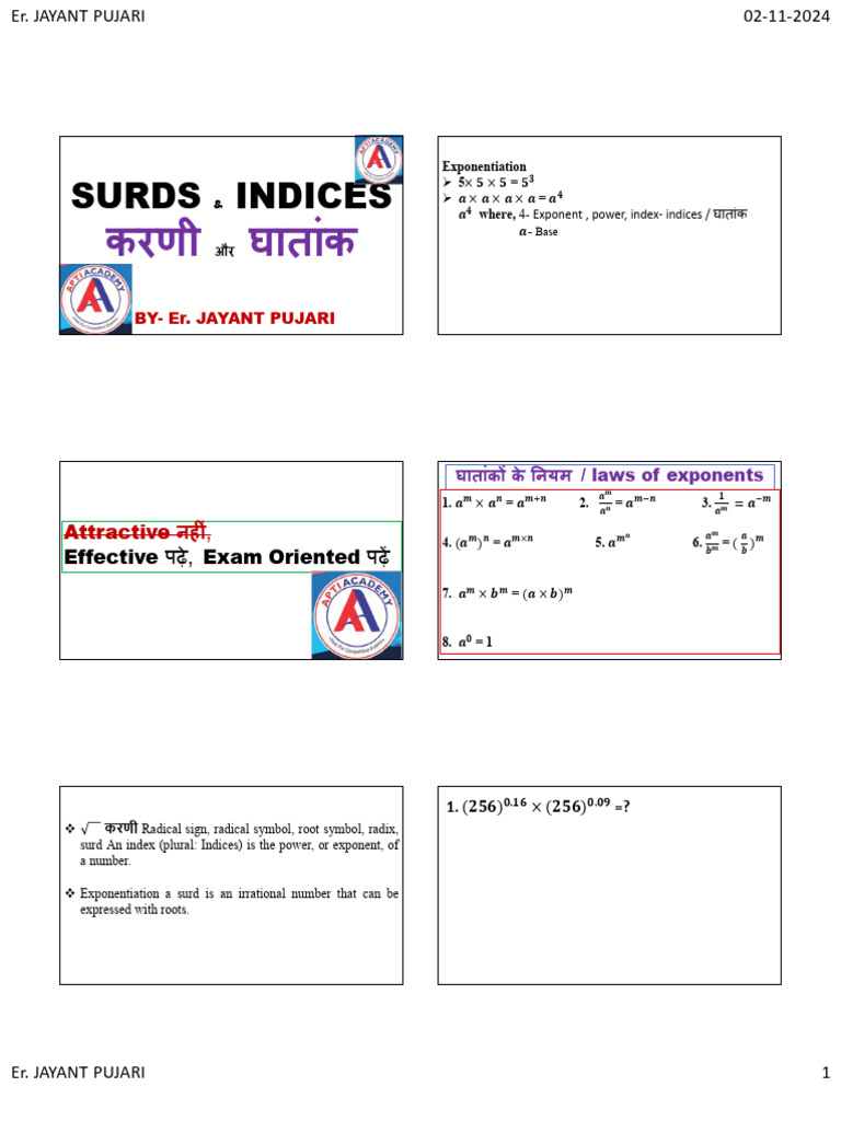 Surds and Indices | PDF | Exponentiation | Arithmetic