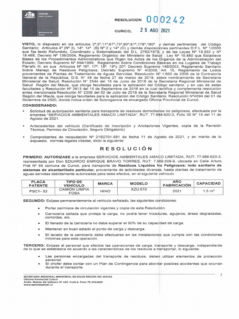 Resolucion Sanitaria Pscy-53 | PDF