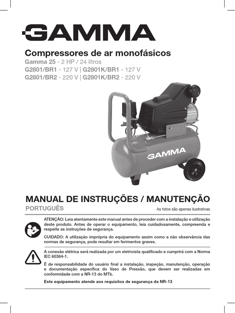 Manual do Compressor Gamma 25 Litros | PDF | Motores | Válvula