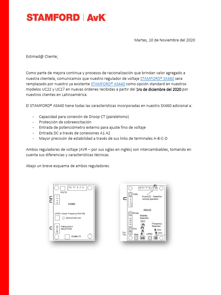STAMFORD AS440 Remplaza Al SX460 - 2020.11.10 | PDF | Tecnología