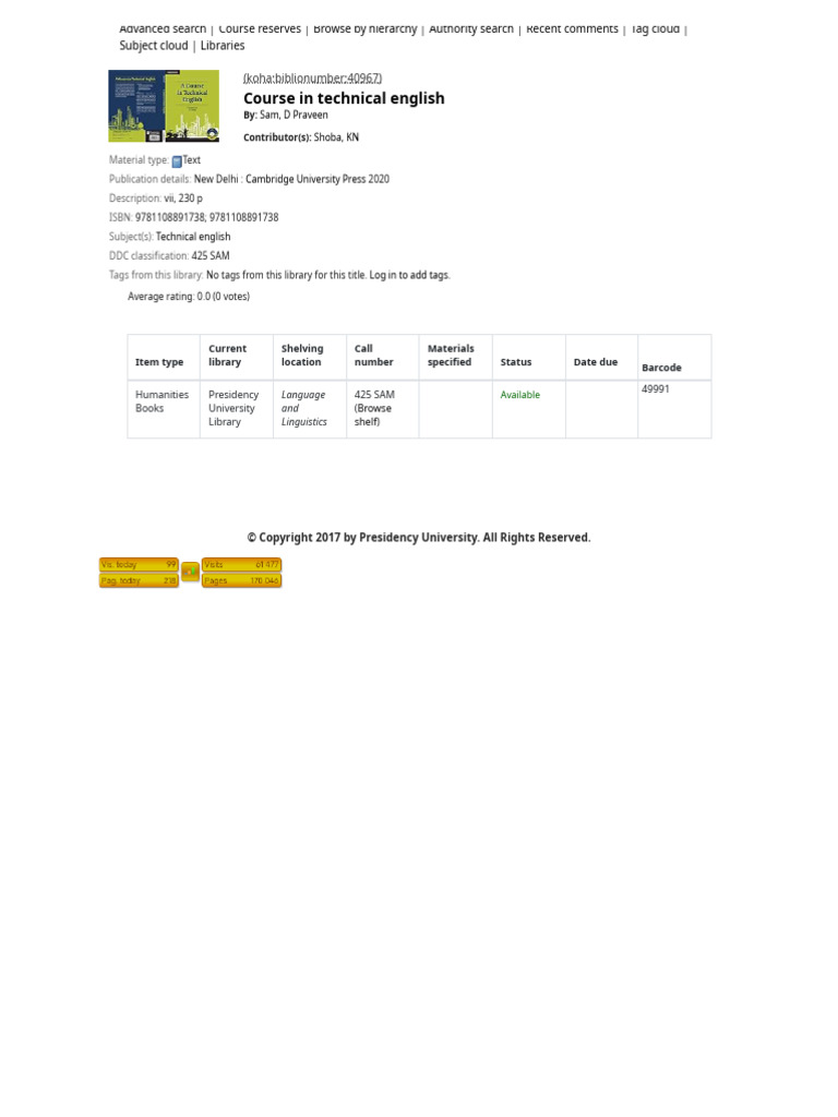 Details For - Course in Technical English Koha Online Catalog | PDF