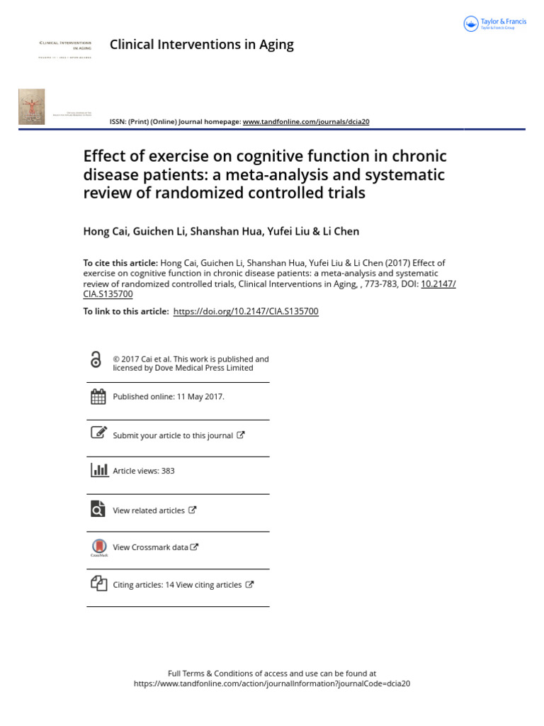 Effect of Exercise On Cognitive Function in Chronic Disease Patients A Meta-Analysis and ...