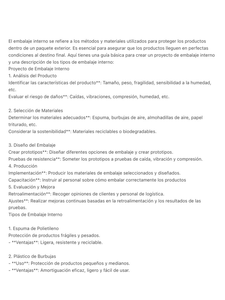 El Embalaje Interno Se Refiere A Los Métodos y Materiales Utilizados ...