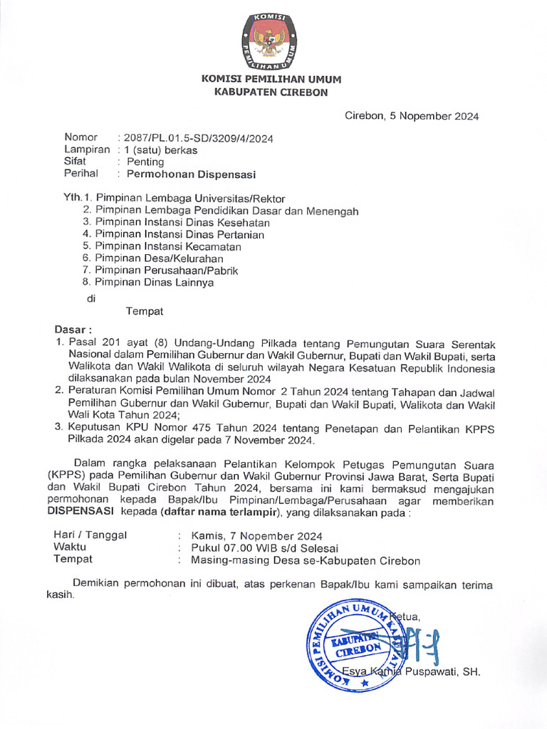 Surat Dispensasi Kpu | PDF