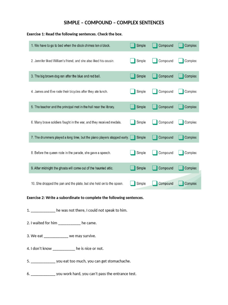 Simple Compound Complex Sentences | PDF