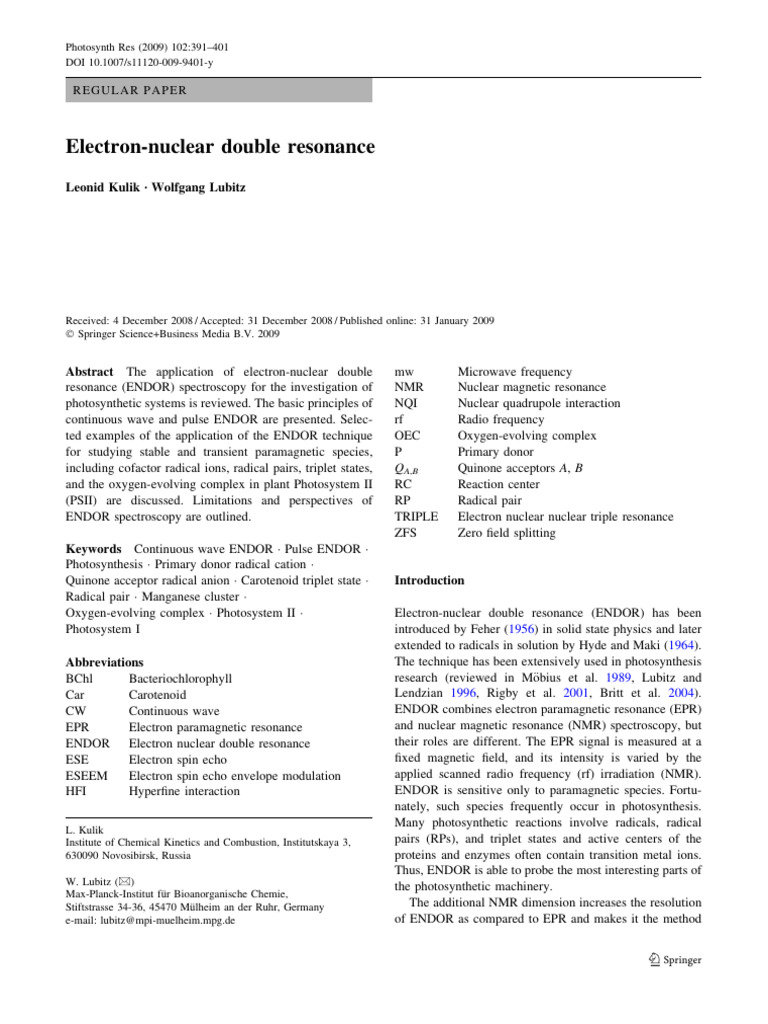 Electron-Nuclear Double Resonance | PDF | Electron Paramagnetic ...