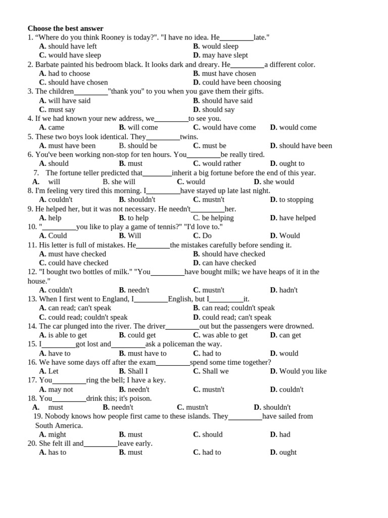 Fill in The Blank With The Modal Verbs | PDF