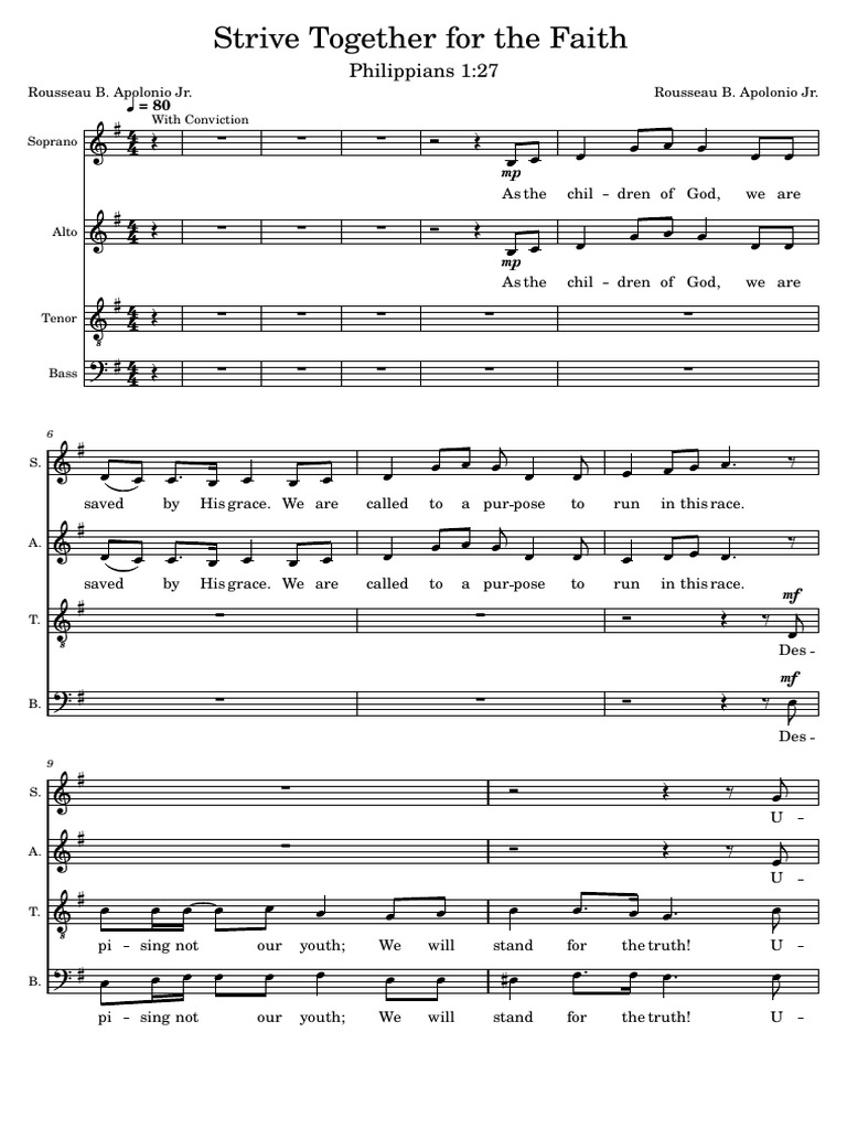 Strive Together For The Faith SATB | PDF | Vocal Music | Choral Music