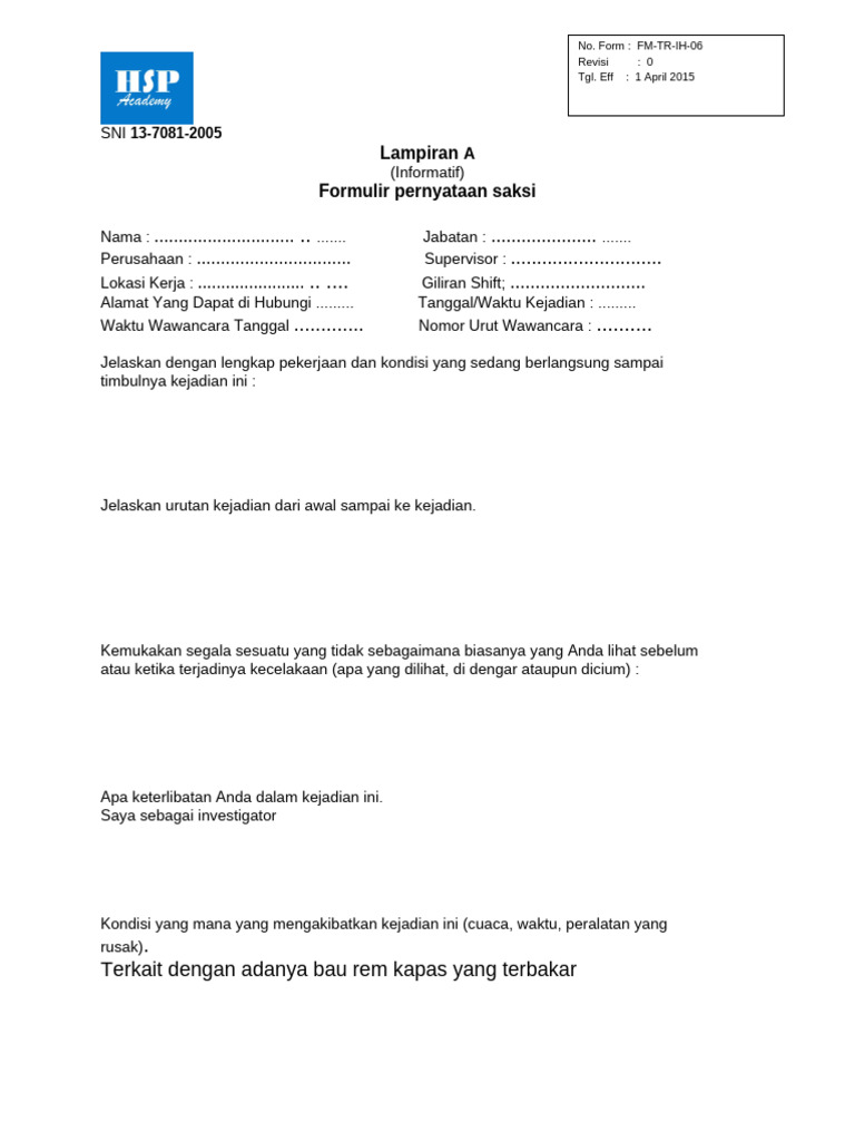 FORM 14 Formulir Wawancara Saksi | PDF | Hukum