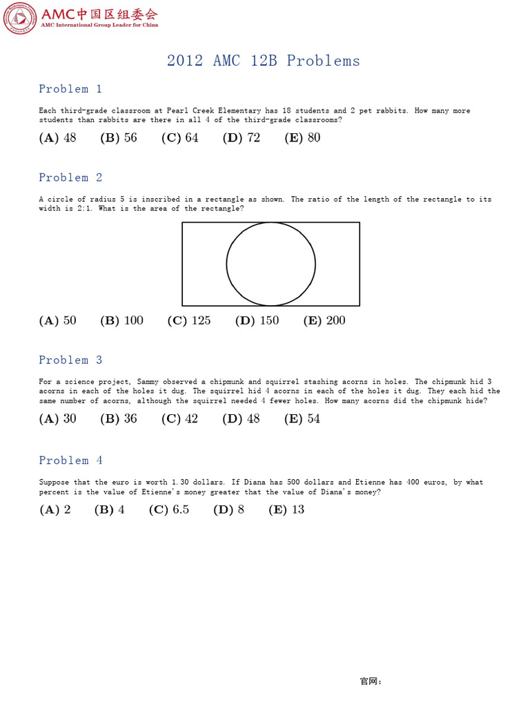 2012 AMC 12B Math Problems | PDF | Polynomial | Elementary Geometry