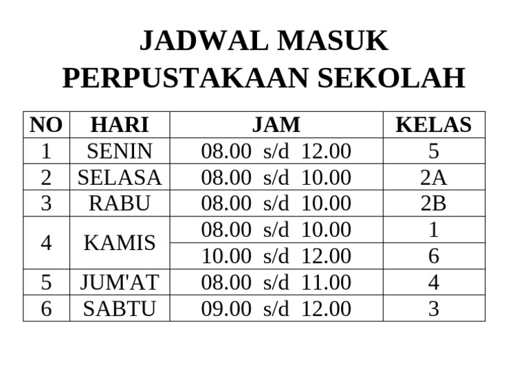 Jadwal Masuk Perpus 2024 | PDF
