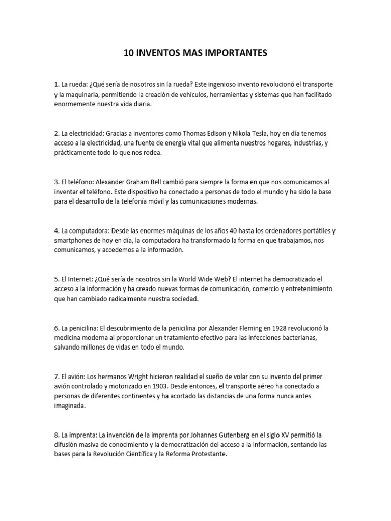 10 Inventos Más Importantes del Mundo | PDF | Teléfono | Internet