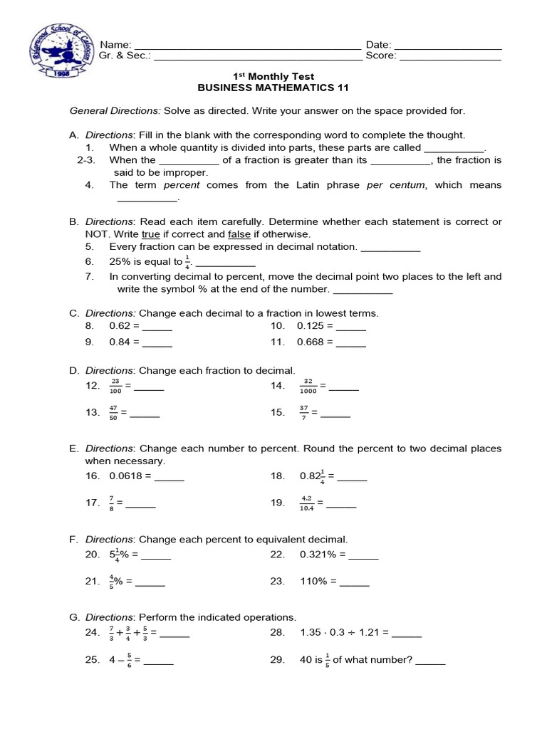 1st MT Math 11 Business Math | PDF | Decimal | Elementary Mathematics