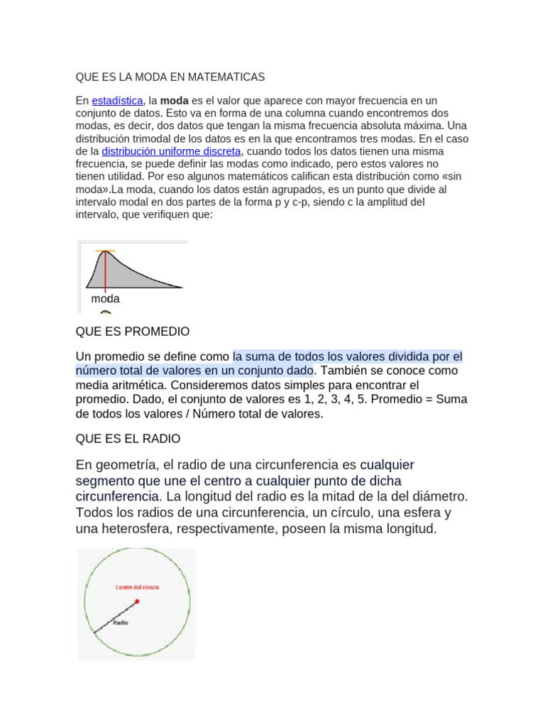 Que Es La Moda en Matematicas | PDF | Modo (Estadísticas) | Matemáticas