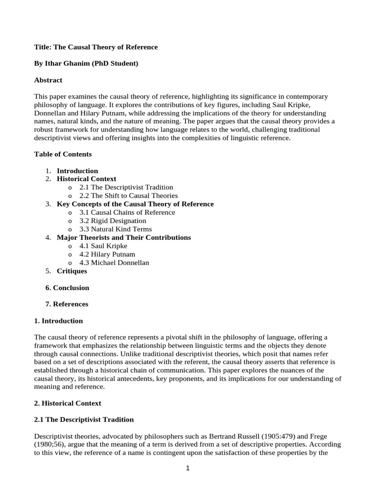 Causal Theories of Refernce | PDF | Philosophy Of Language | A Priori ...