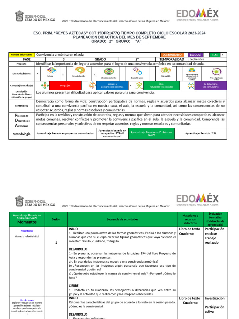 Plan Sep 23 Abp | PDF | Salón de clases | Aprendizaje