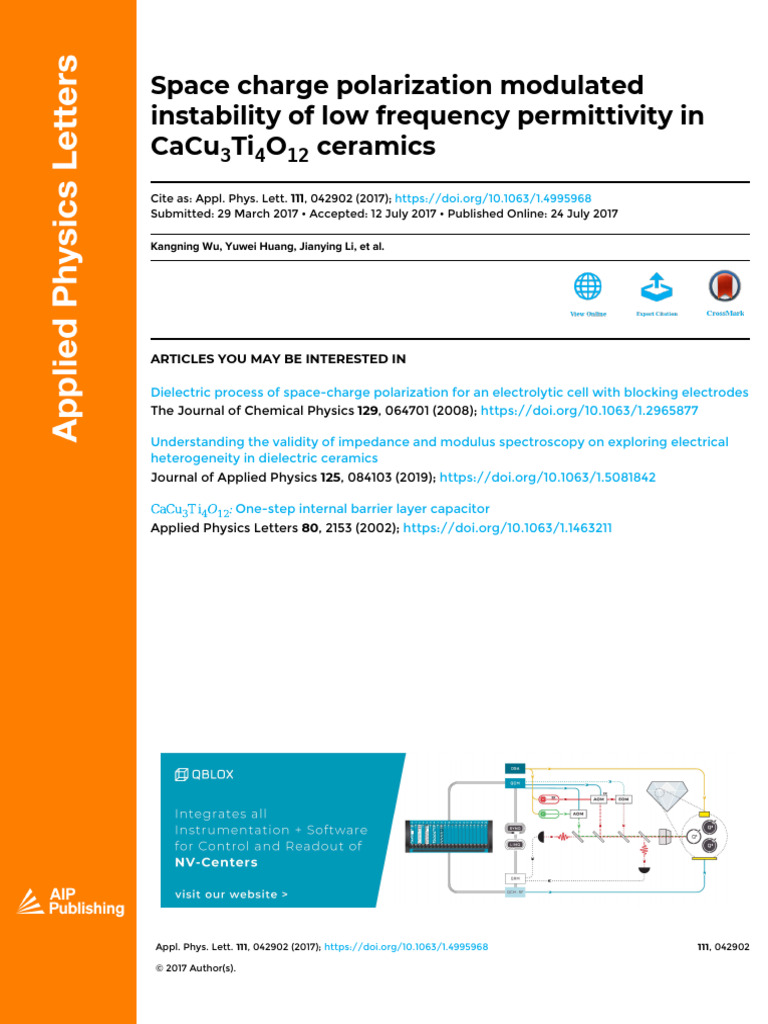 Space Charge Polarization Modulated Instability of Low Frequency Permittivity in Cacu Ti O ...