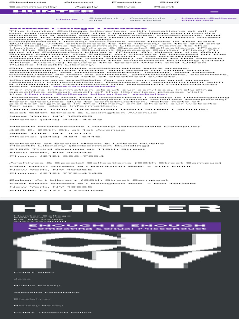 Hunter College Libraries Hunter College Catalog | PDF | Libraries | Office Work