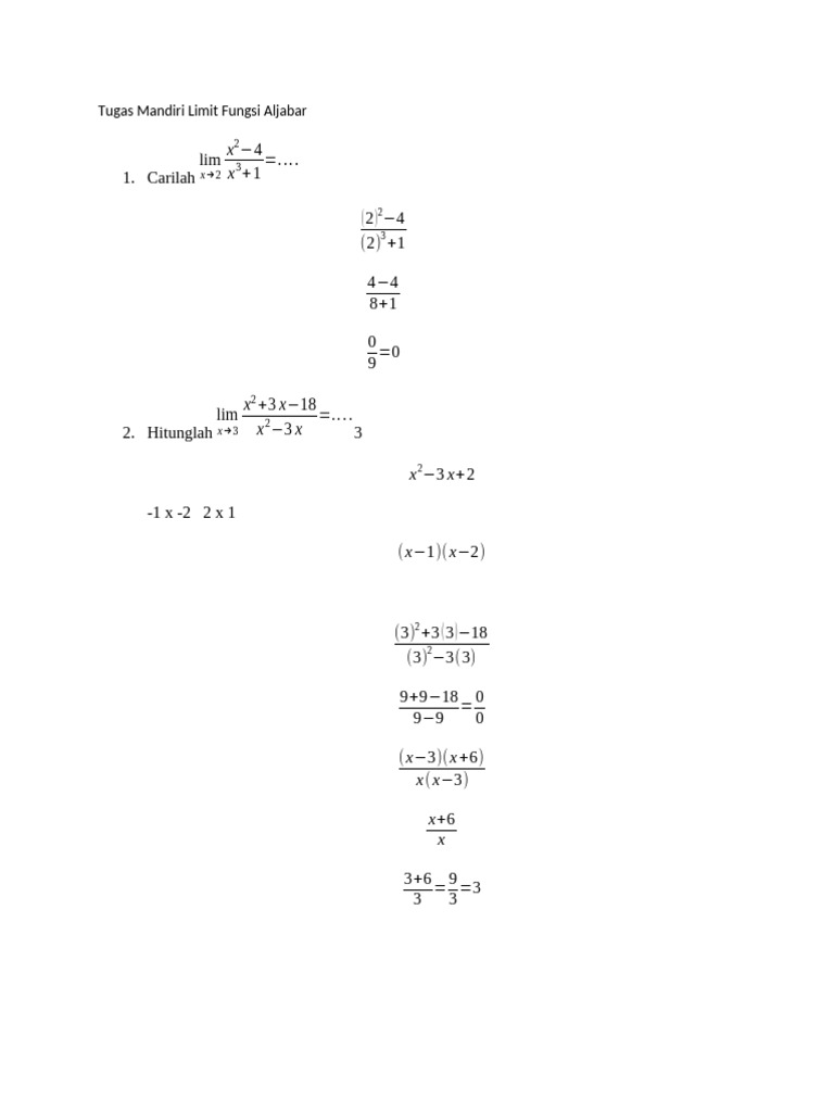 Tugas Mandiri Limit Fungsi Aljabar 24 | PDF