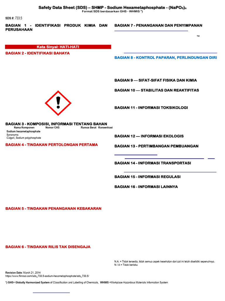 SDS - SHMP - Sodium Hexametaphosphate - (NaPO3) N | PDF